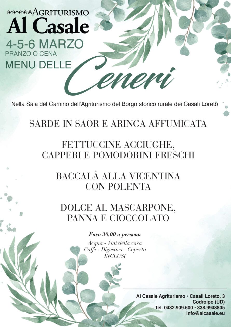 Menù delle Ceneri 2022 – Agriturismo Al Casale Codroipo – Agriturismo ...